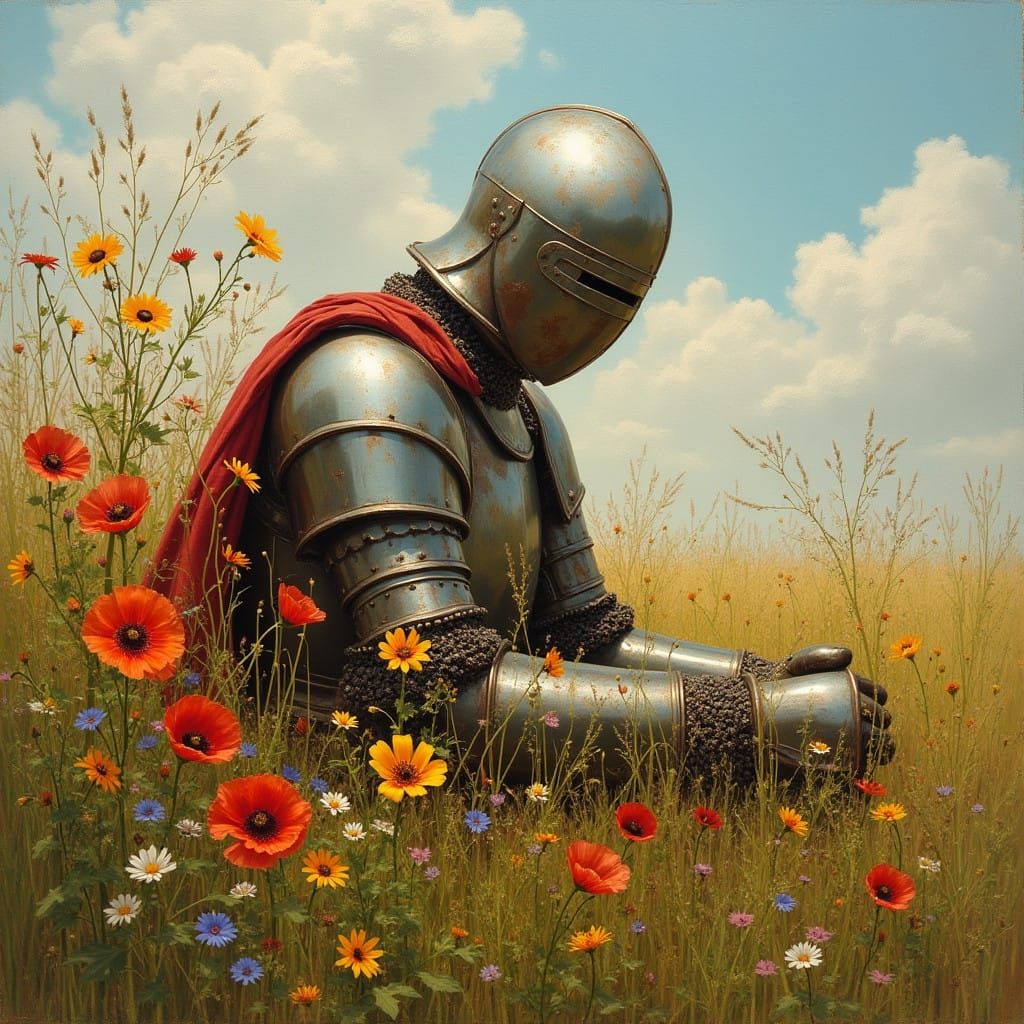 Elysium - Medieval Knight Surrounded by Vibrant Wildflowers ...