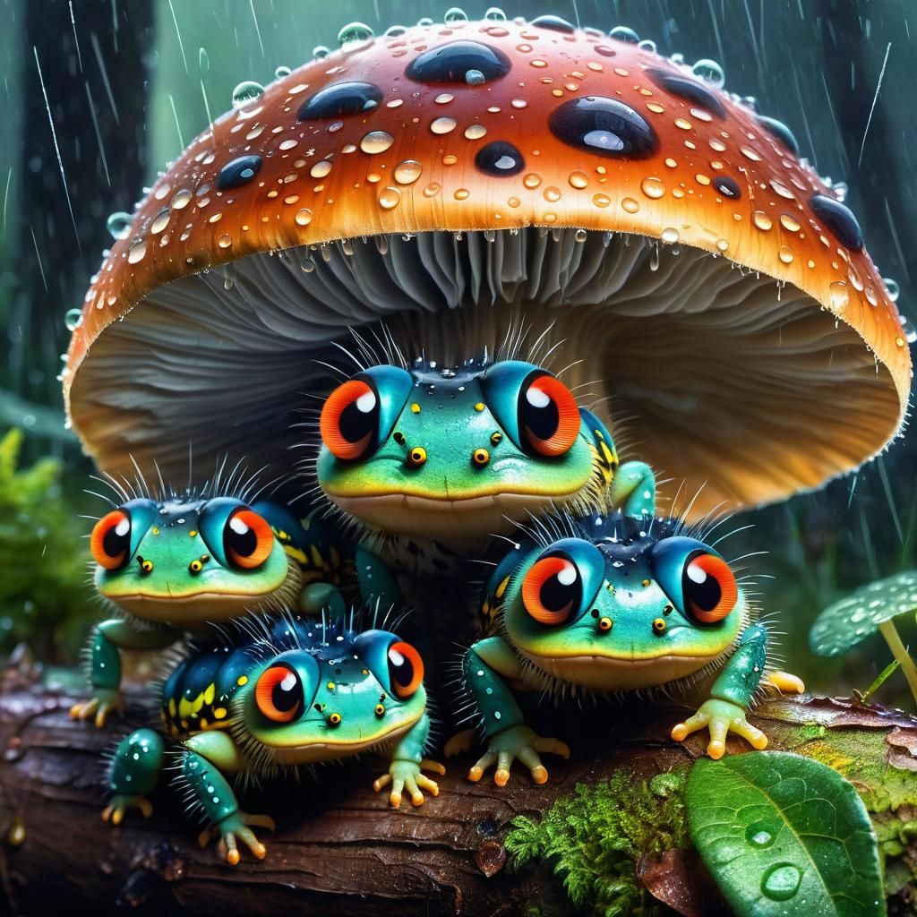 Frogs in the rain - AI Generated Artwork - NightCafe Creator