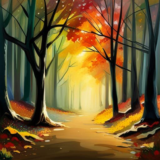 Forest in autumn - abstract - AI Generated Artwork - NightCafe Creator