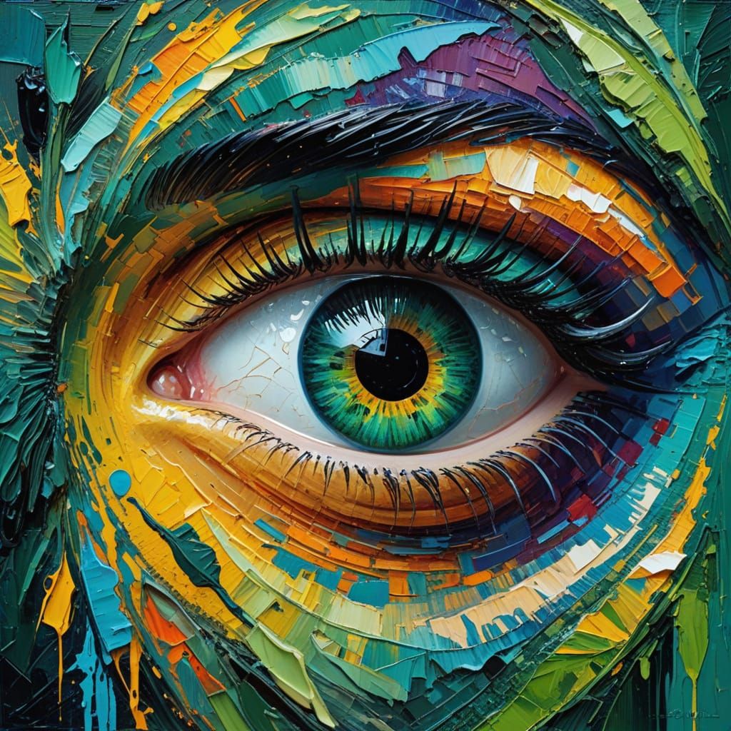 A human eye very close up, neo impressionist expressionist style oil ...