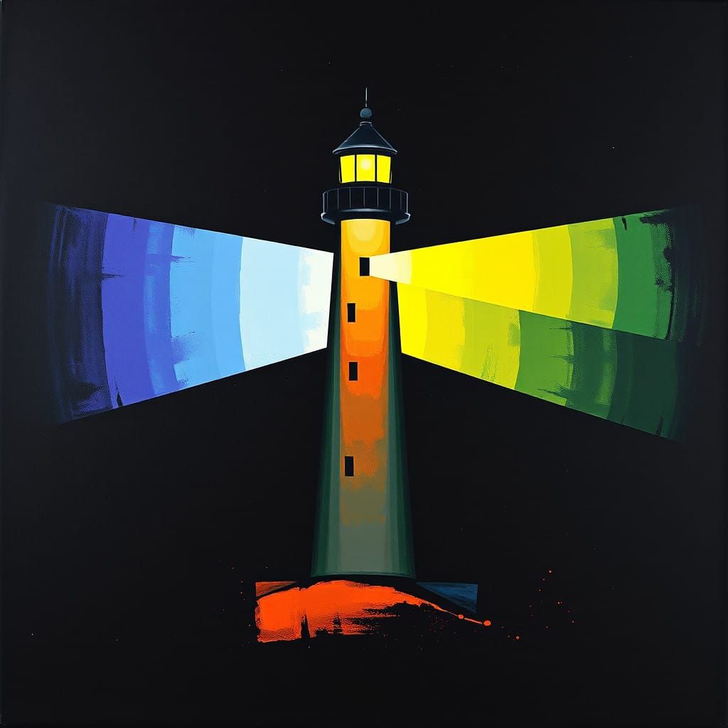 Print of the Lighthouse - Luminous Lighthouse Gradient in Ab...