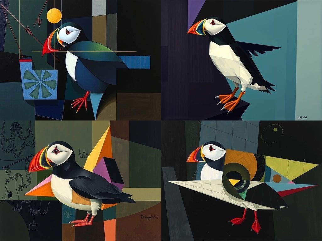 Surreal Cubist Puffin-Prawn-Sea Creature Hybrid - AI Art