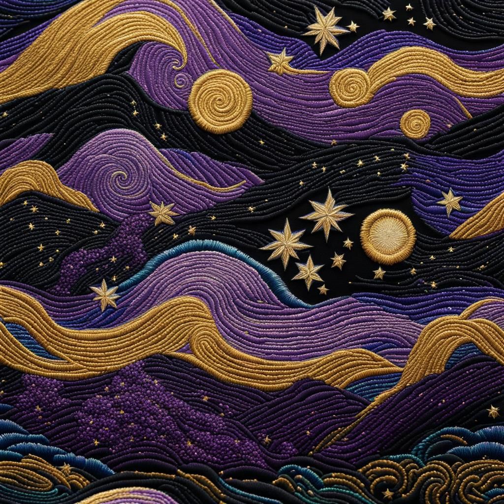 Purple Starry Night Embroidery - AI Generated Artwork - NightCafe Creator