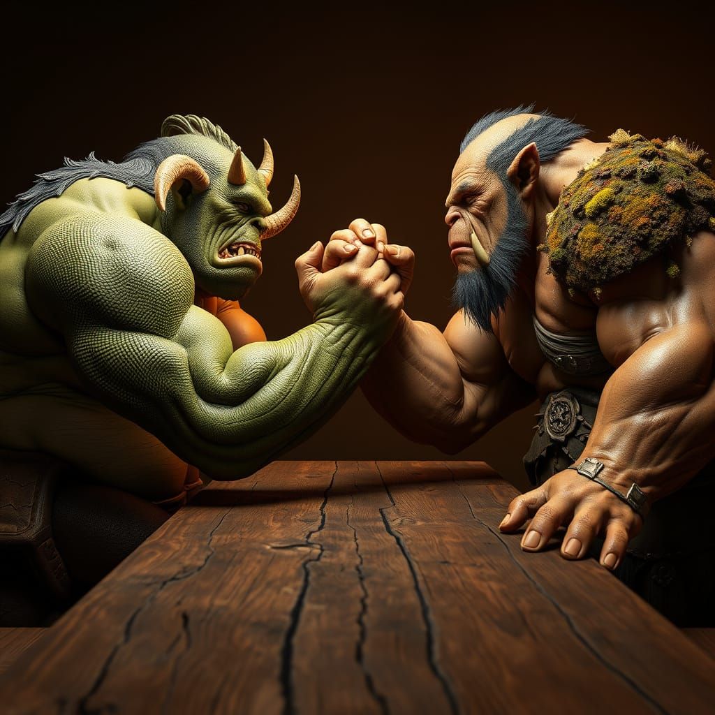 Mighty Ogres Engage in Epic Arm-Wrestling Duel - AI Art