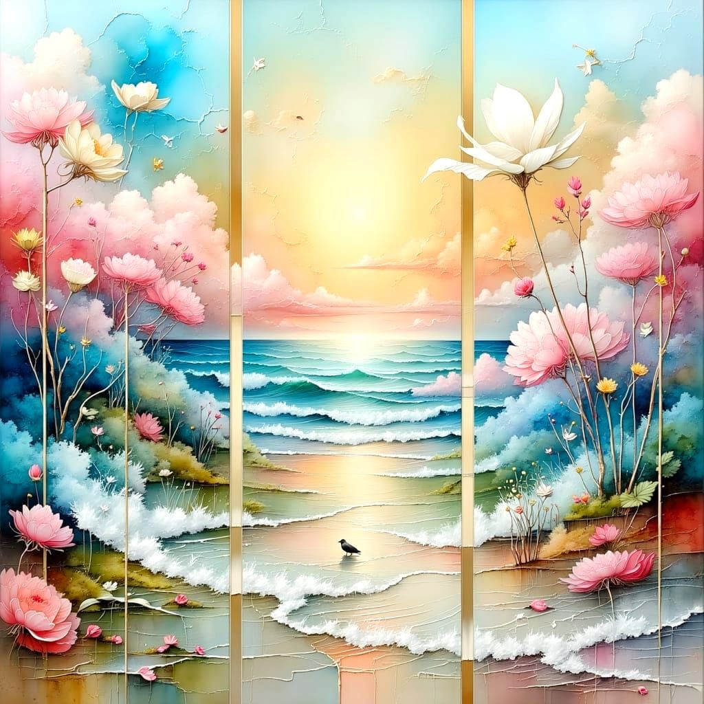 Surreal Triptych with Ethereal Seascapes in Rothko... - AI Art