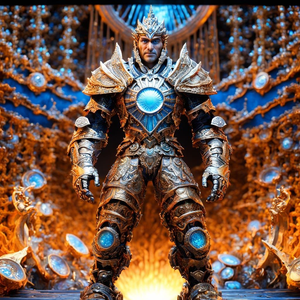 Heroic Figure in Majestic Armor, Bright Radial Gra... - AI Art