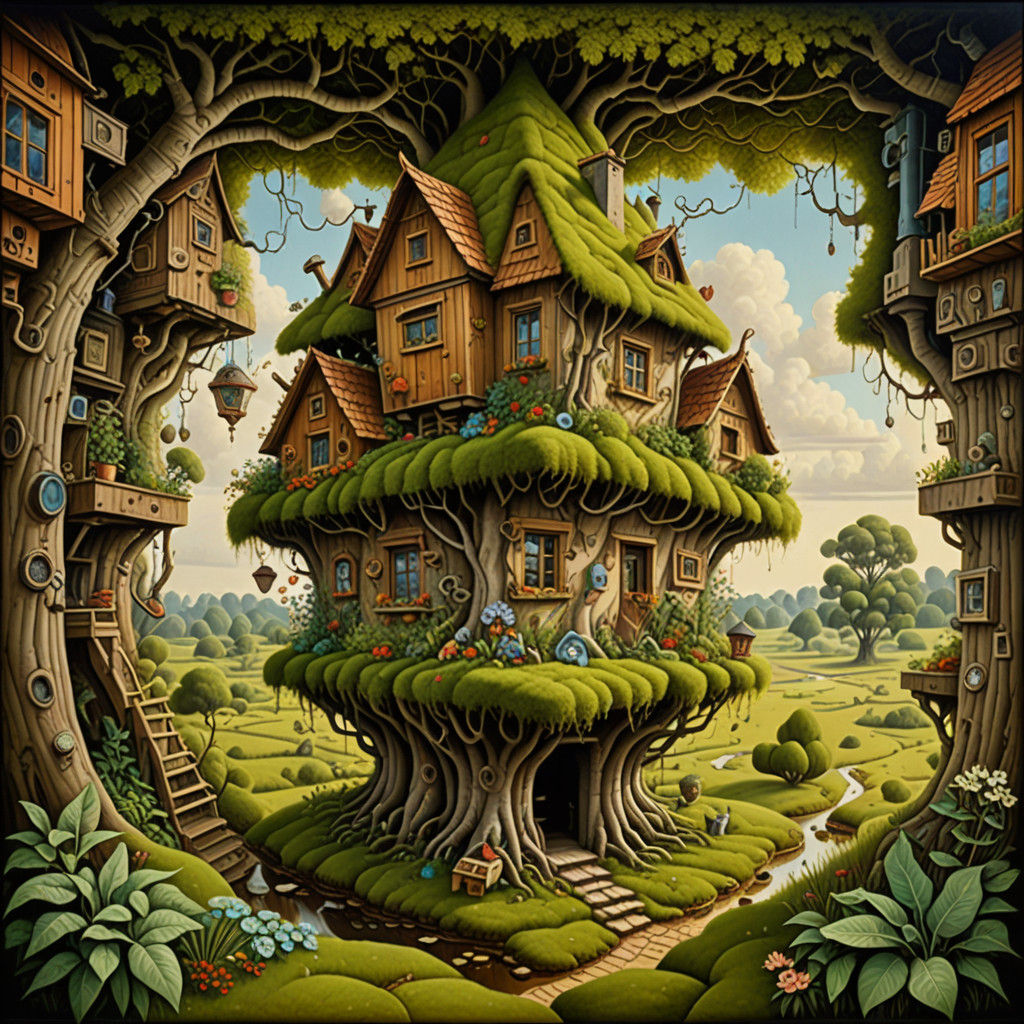 Whimsical Polish Cottage Scene in Upturned Four-Si... - AI Art