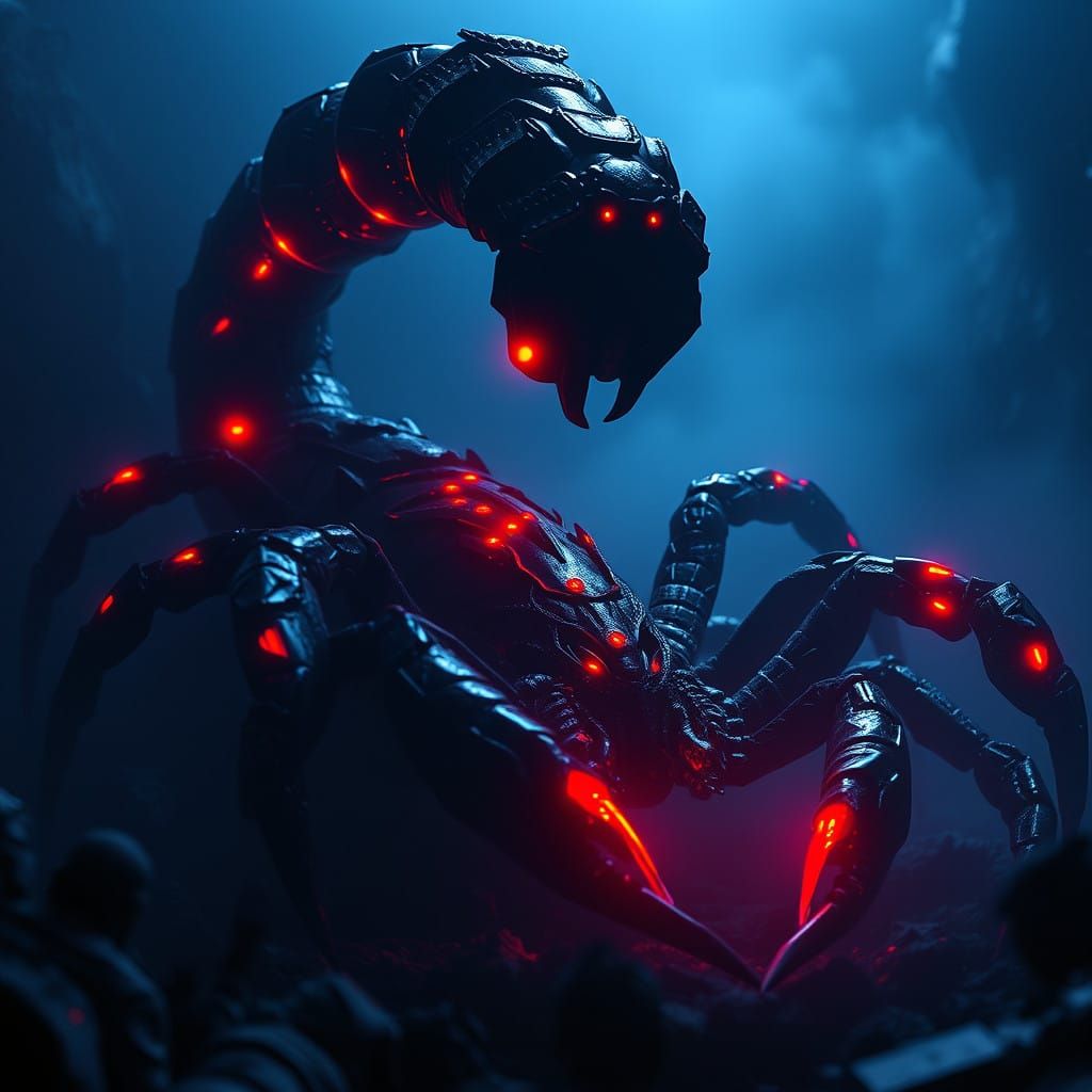 Majestic Dark Scorpion Illuminated by Pulsing Red ... - AI Art