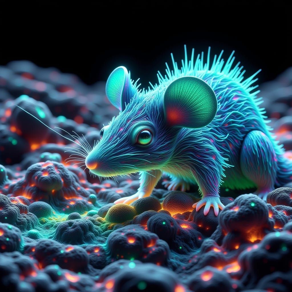 Glowing Xenomorph Chibi Mouse on a Radiant Gas Pla... - AI Art