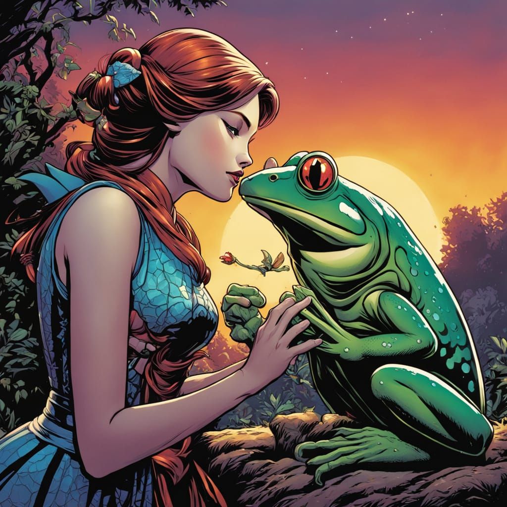 Princess giving a Frog a peck on the cheek