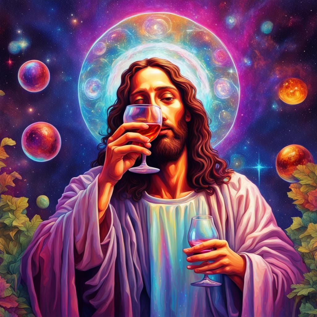 Jesus drinking down vino - AI Generated Artwork - NightCafe Creator