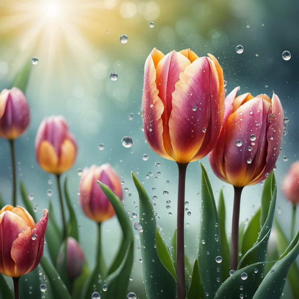 A Tulips' Close-up - Vibrant Tulip Close-up in Oil Painting ...