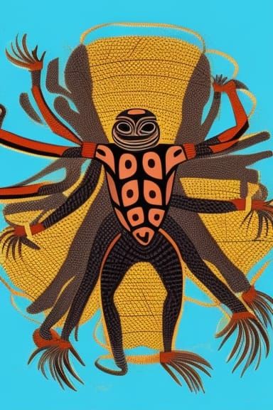 Anansi the Spider, the body of a man. He has a smooth, hairless head ...