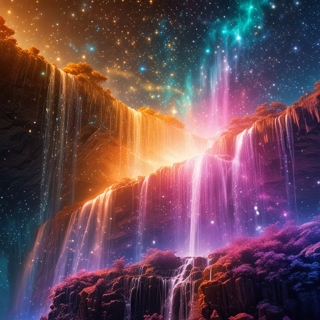 Cosmic Waterfall - Fantastical Cosmic Waterfall of Sparkling...