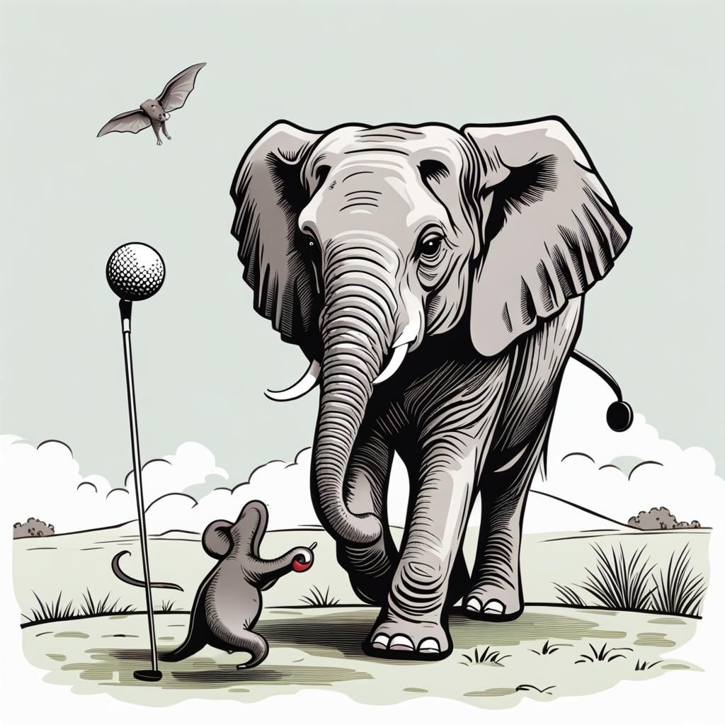 An (elephant:1.2) playing golf with a (mouse:1.2) - AI Generated ...