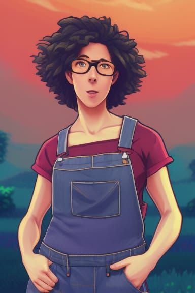 Maru from stardew valley, red shoulder length hair, purple eyes, black ...