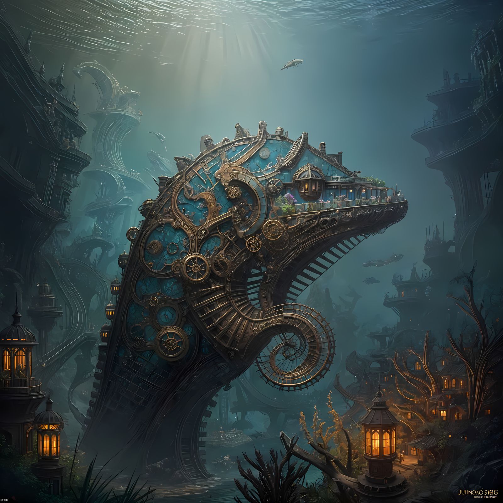 Steampunk Seahorse Aquarium in a Fantastical Deep ... - AI Art