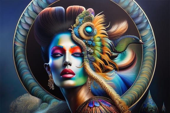 Incredible Detailed Full Body Portrait Of An Exotic Beautiful Peacock