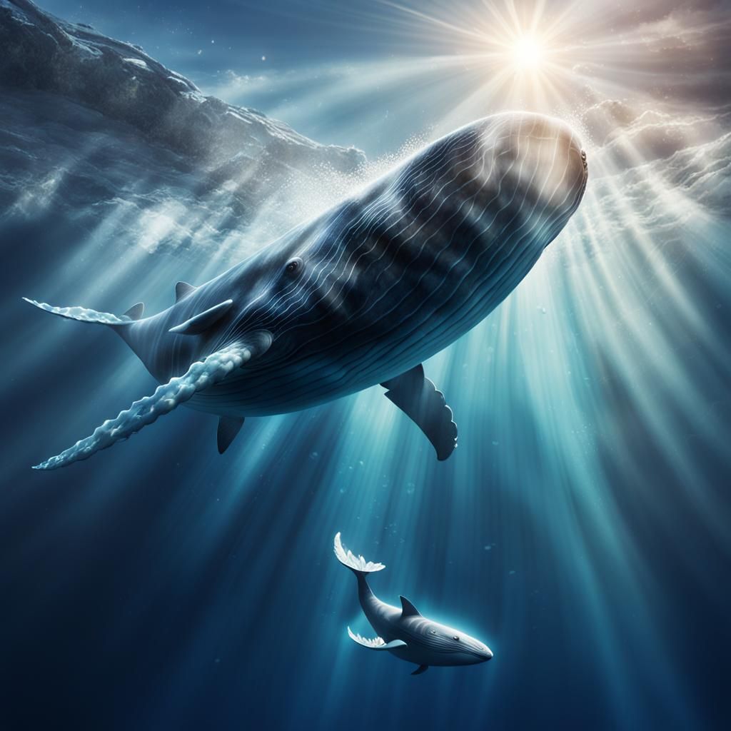 Diving spermwhale (Pottwal) underwater , in crystal clear ocean water ...