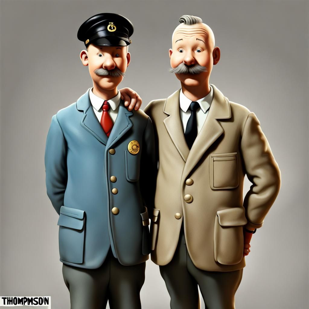 Thompson and Thomson from Tintin . realistic cartoon . high detail ...