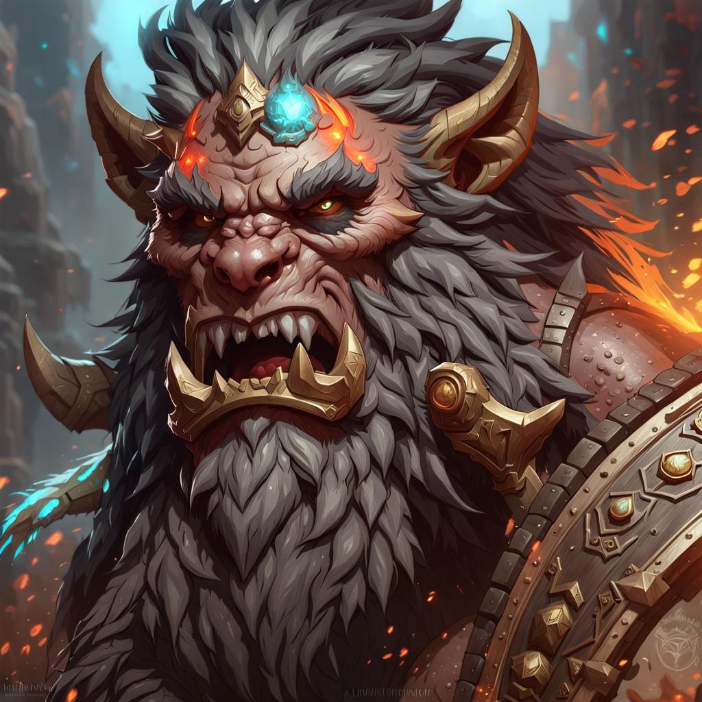 Bugbear barbarian wielding magic head and shoulders portrait, 8k ...
