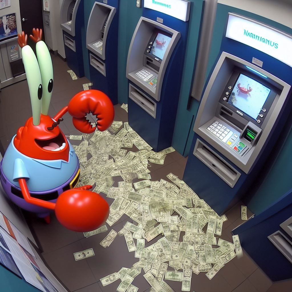 Mr Krabs Robbing an ATM - AI Generated Artwork - NightCafe Creator