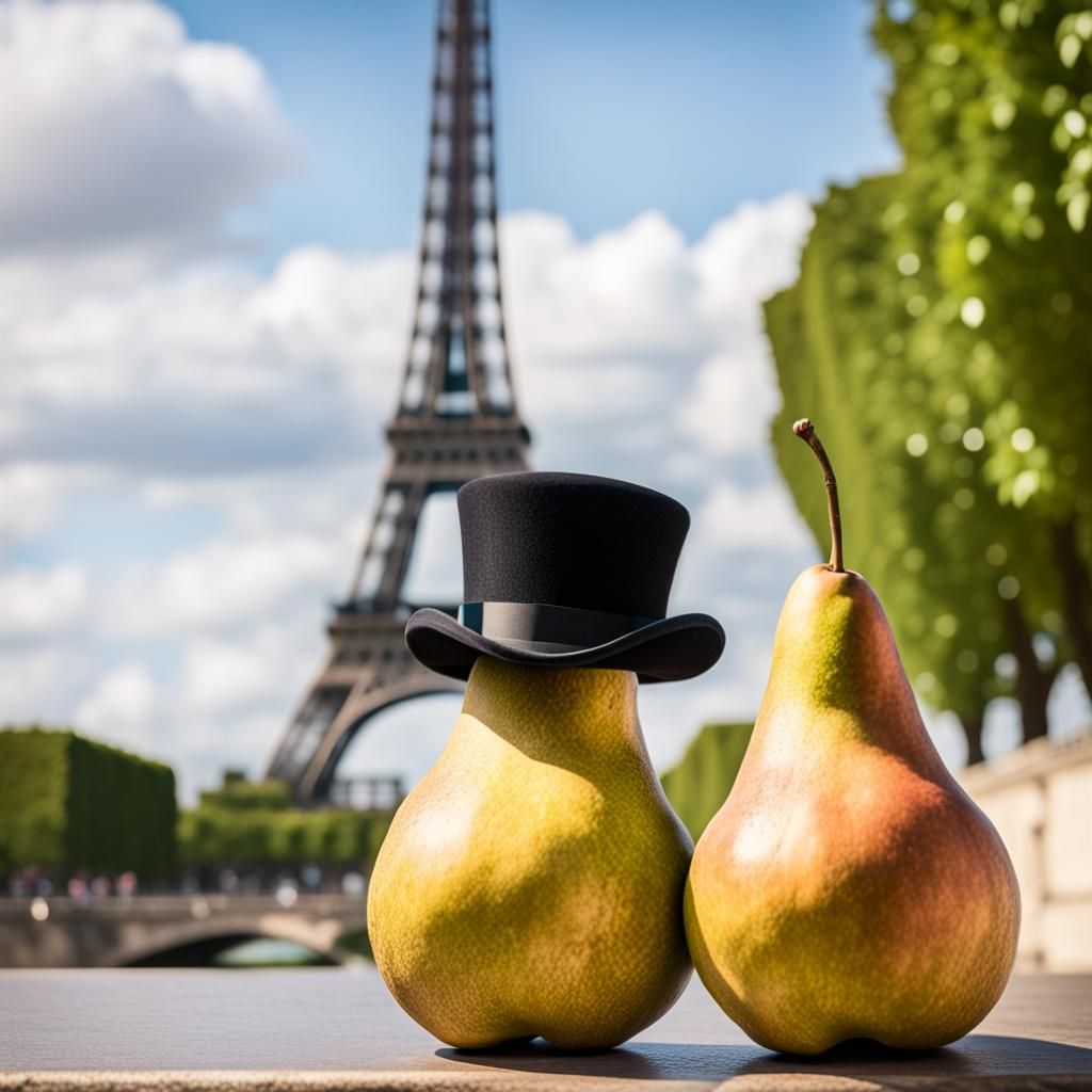 Big pears wearing top hats by the Eiffel Tower - AI Generated Artwork ...