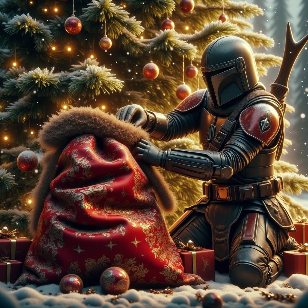 Santa Mando - The Mandalorian Surrounded by a Christmas Wond...