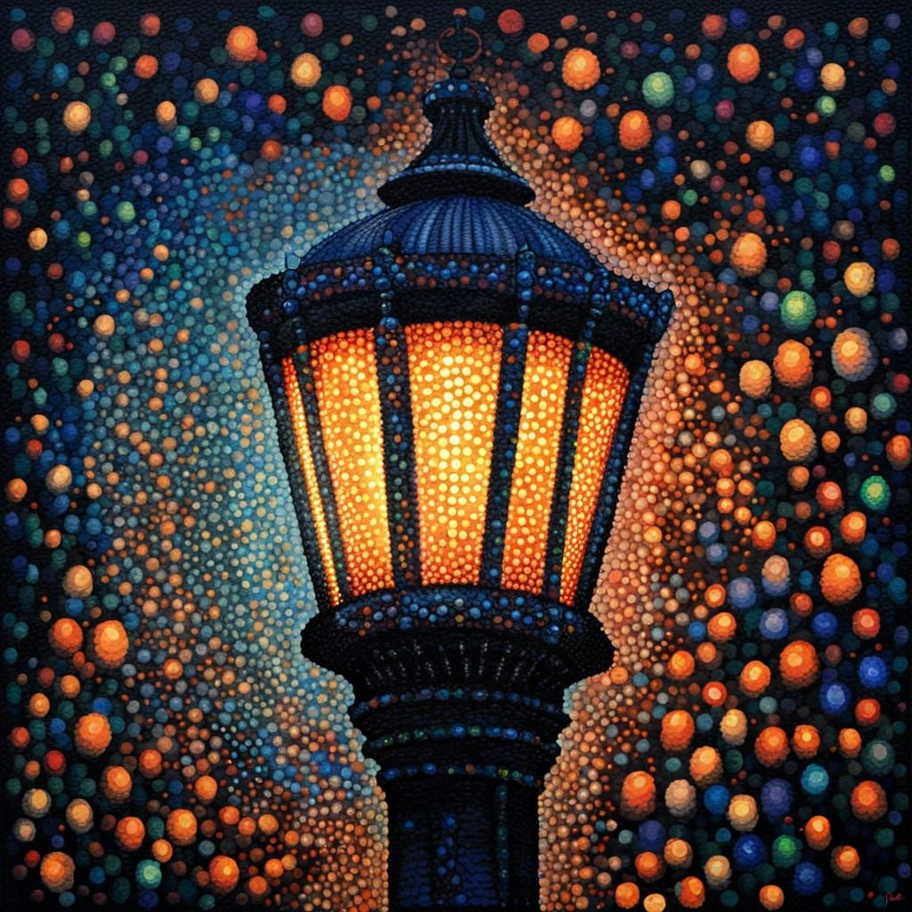 Lamppost Lantern (kinetic pointillism) - AI Generated Artwork ...