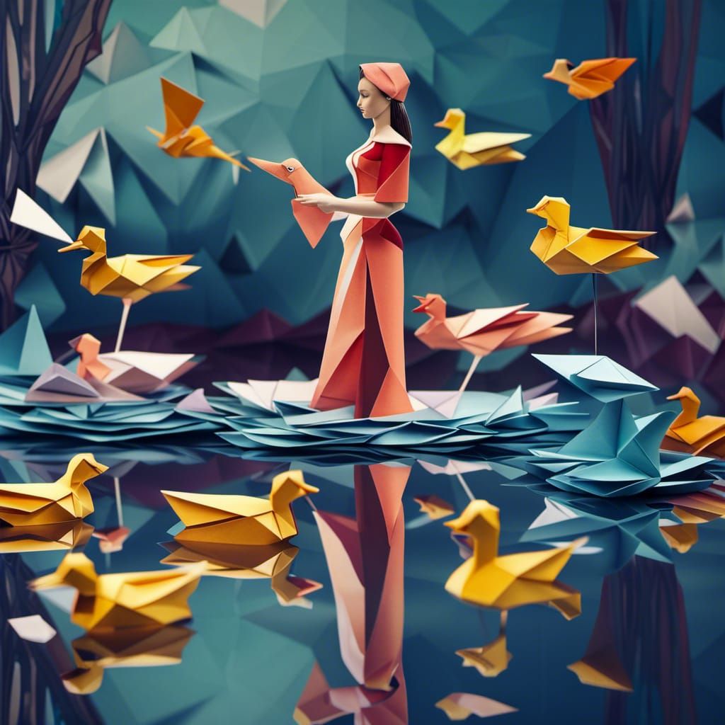 Feeding the ducks- Origami craft - AI Generated Artwork - NightCafe Creator