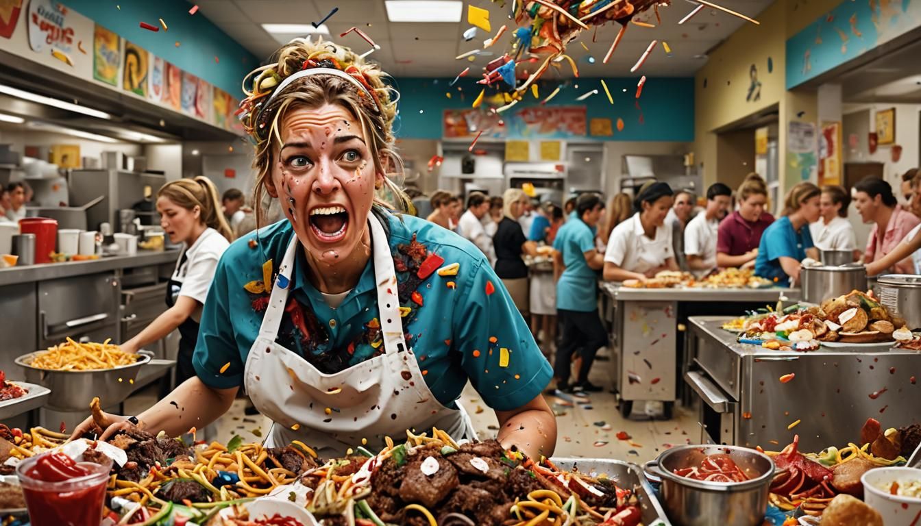 This dirty job is cleaning up after a huge food fight, in a cafeteria ...