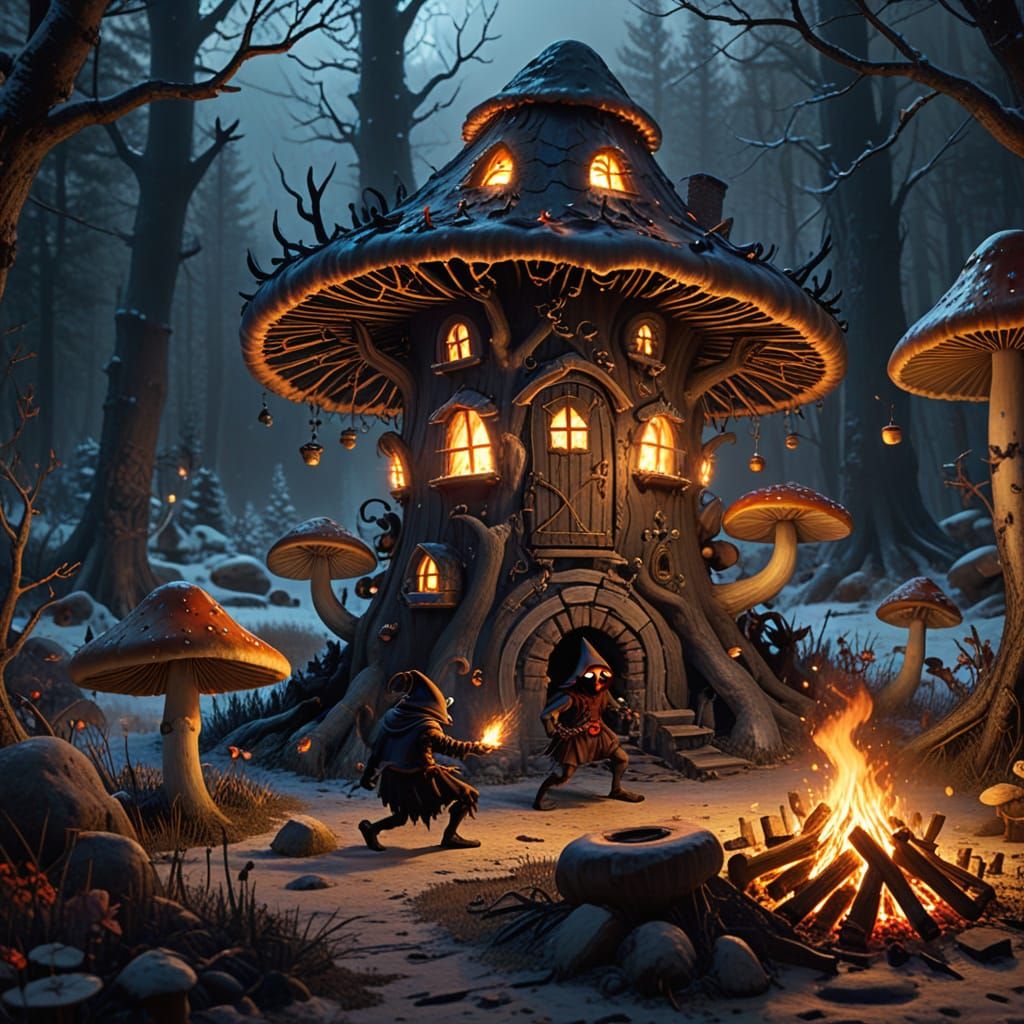 Dark Demon Dances in Enchanted Winter Wonderland - AI Art