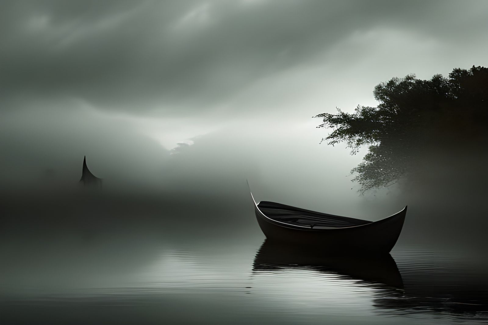Rowing boat on dark lake - AI Generated Artwork - NightCafe Creator