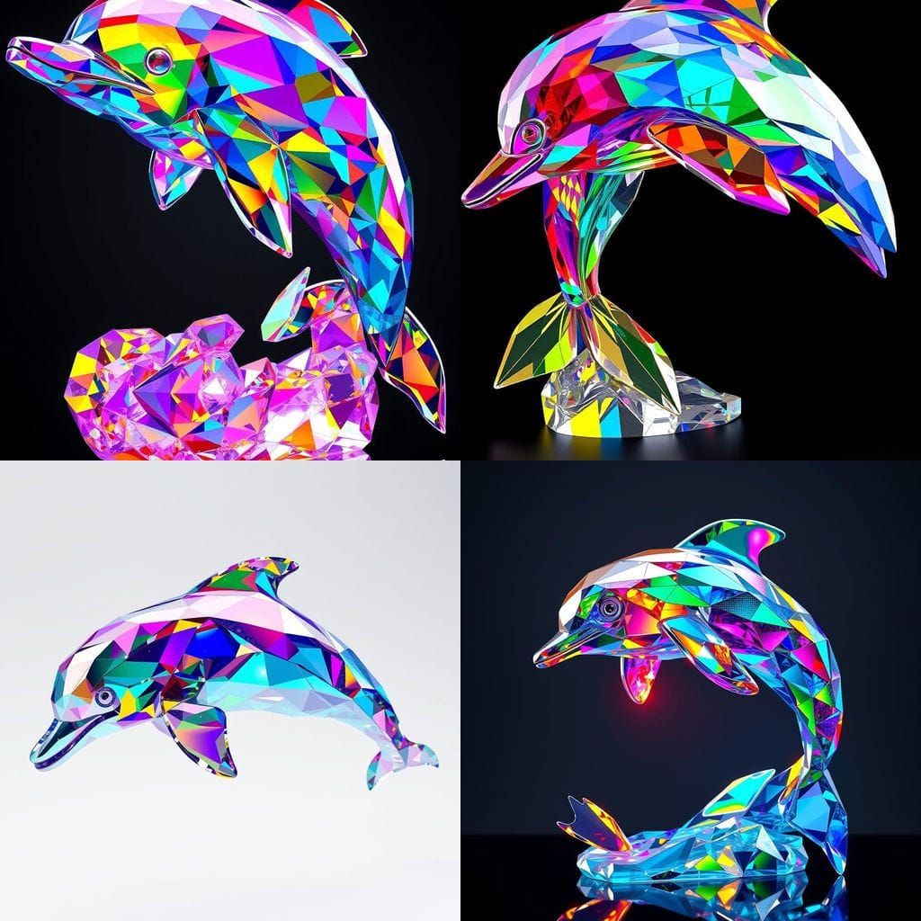 Vibrant Rainbow Crystal Dolphin in Cubist Style - AI Art