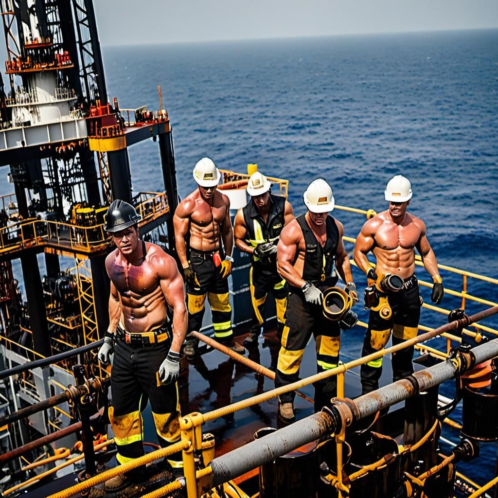 Oil rig workers - AI Generated Artwork - NightCafe Creator
