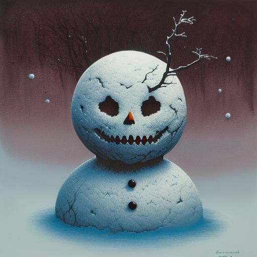 Snowman By Zdzislaw Beksinski - AI Generated Artwork - NightCafe Creator