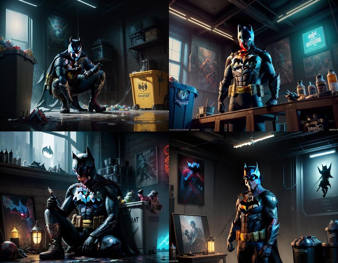 Batman in the trash room unbelievable-realism Spiderman in the corner ...