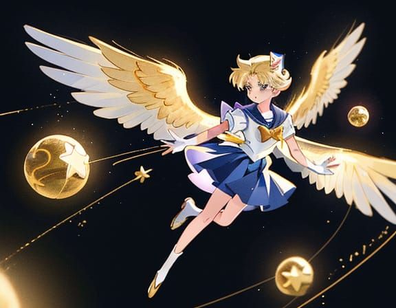Sailor Moon in Ethereal Flight, Adorned with Radia... - AI Art
