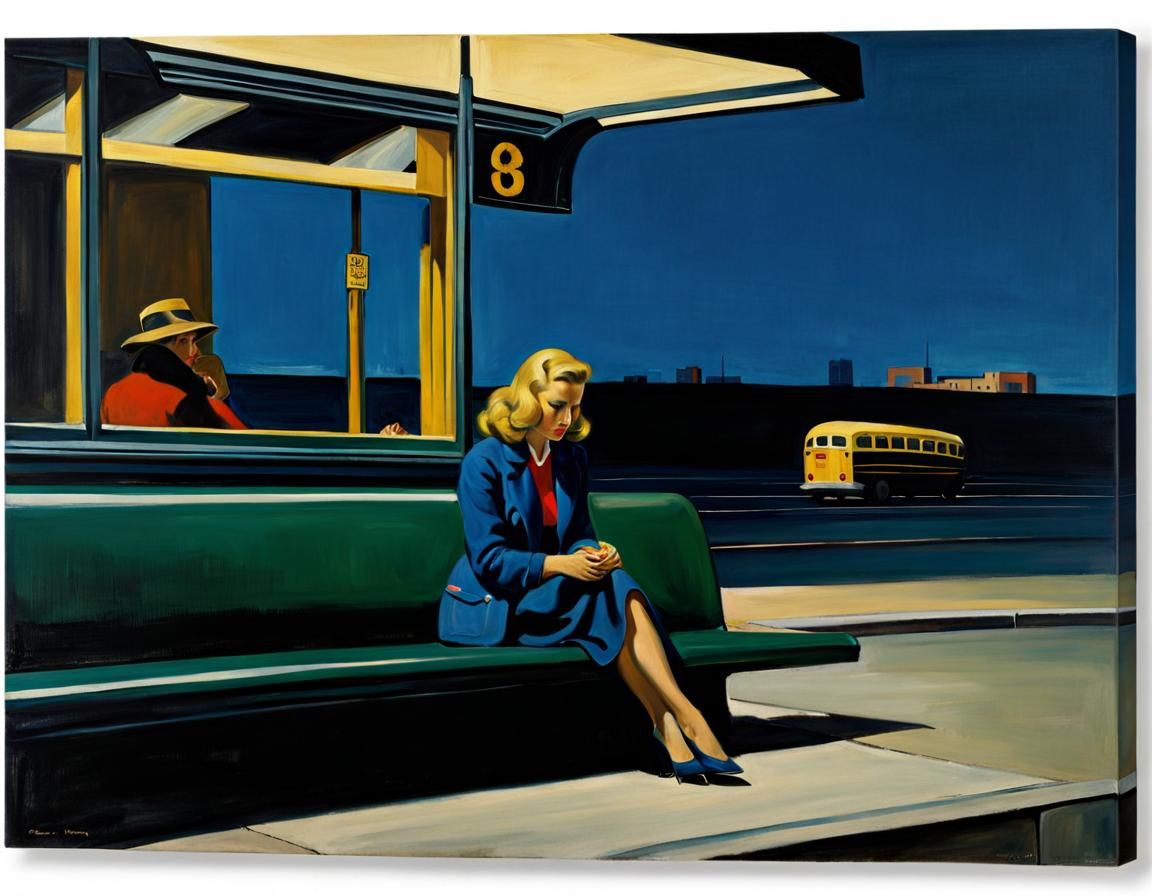 Woman waiting on a bus station, Edward Hopper painting, 1940 - AI Generated Artwork - NightCafe ...