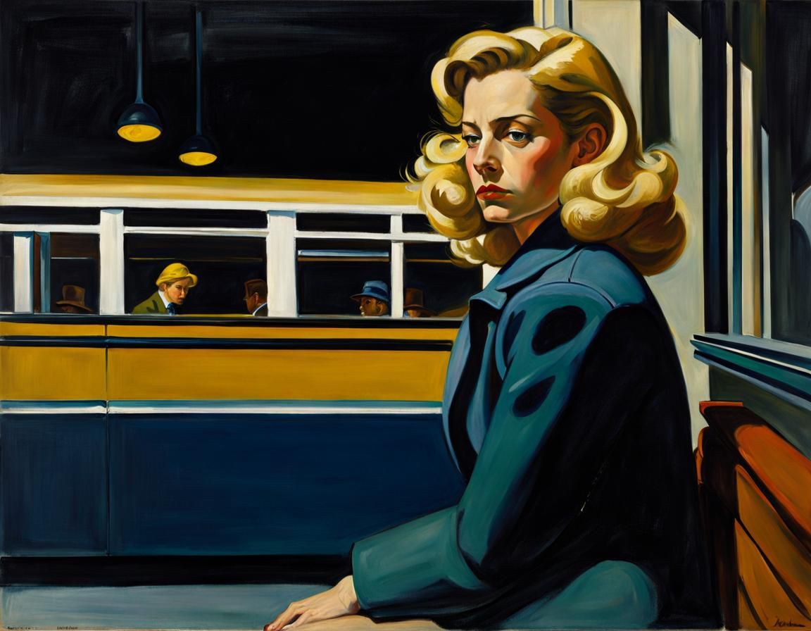 Woman waiting on a bus station, Edward Hopper painting, 1940 - AI ...