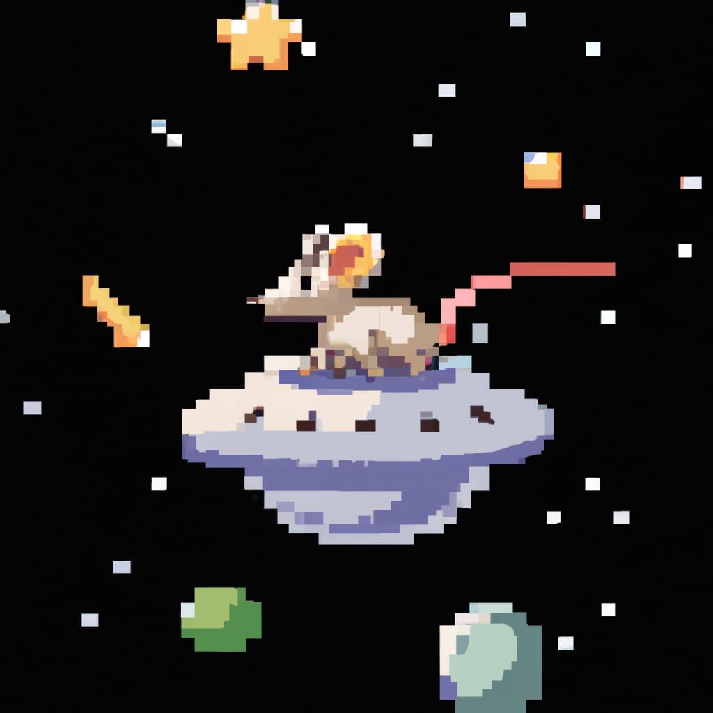 mouse in space with stars, planets, moon, ufo in 16 bits pixel art - AI ...