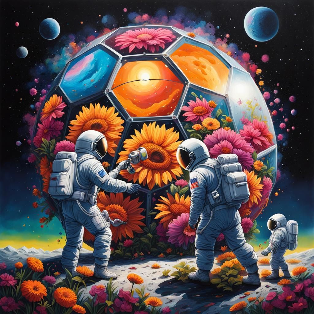 Spacemen and the Floral Sphere - AI Generated Artwork - NightCafe Creator
