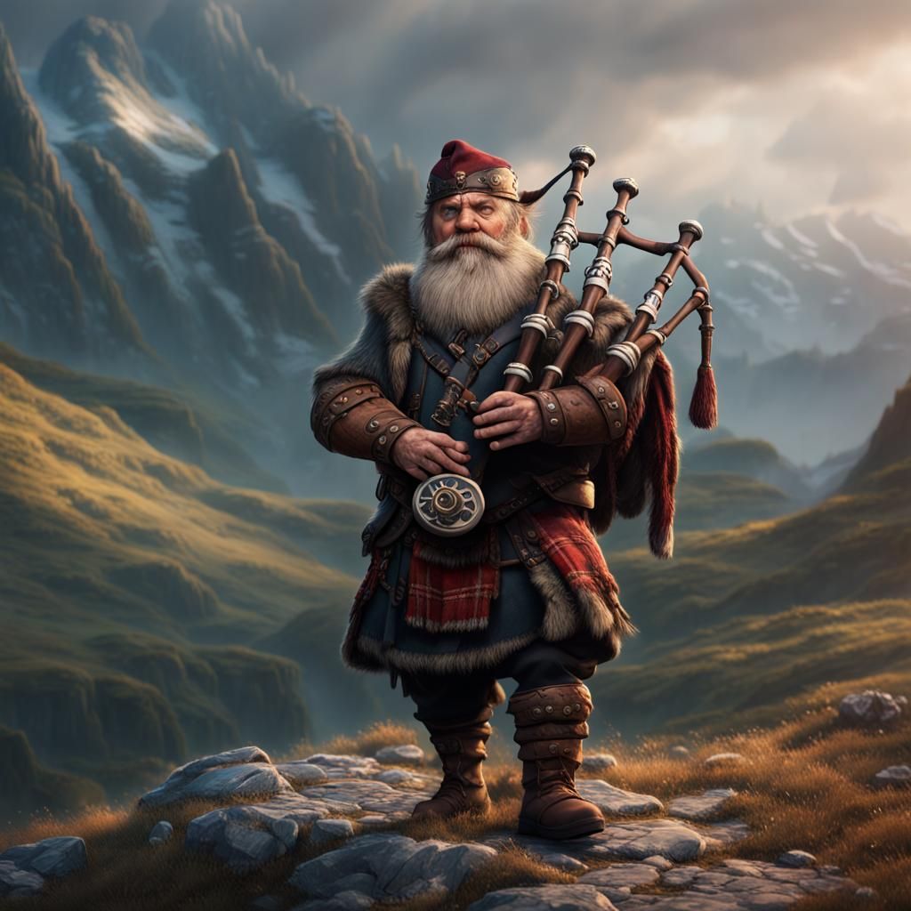 dwarf playing bagpipes in the highlands - AI Generated Artwork ...
