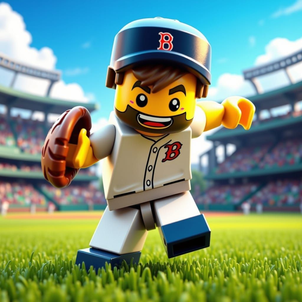 Lego Baseball Action Figure in Stadium Setting - AI Art