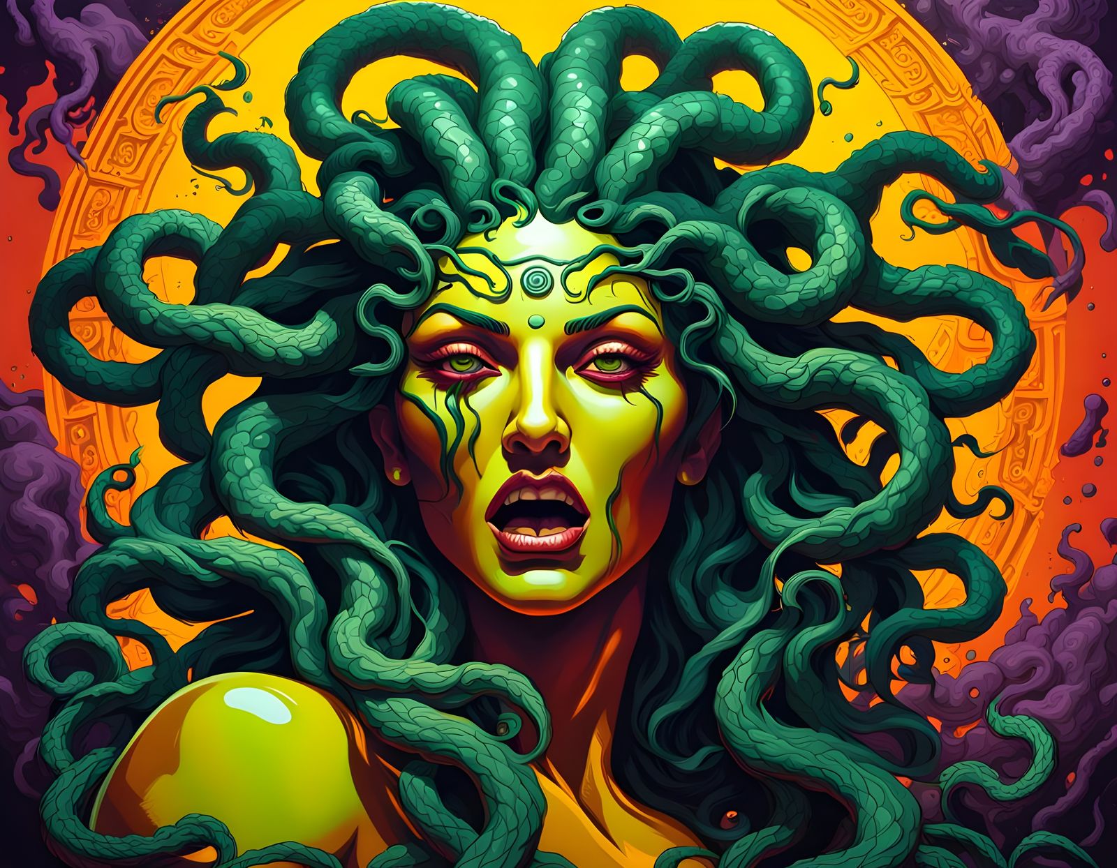 Medusa - Mythical Fantasy Horror Goddess in Vibrant Cyberpu...