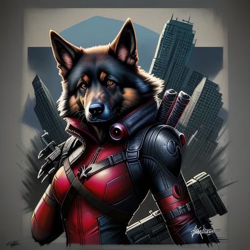 Deadpool German Shepard fusion - AI Generated Artwork - NightCafe Creator