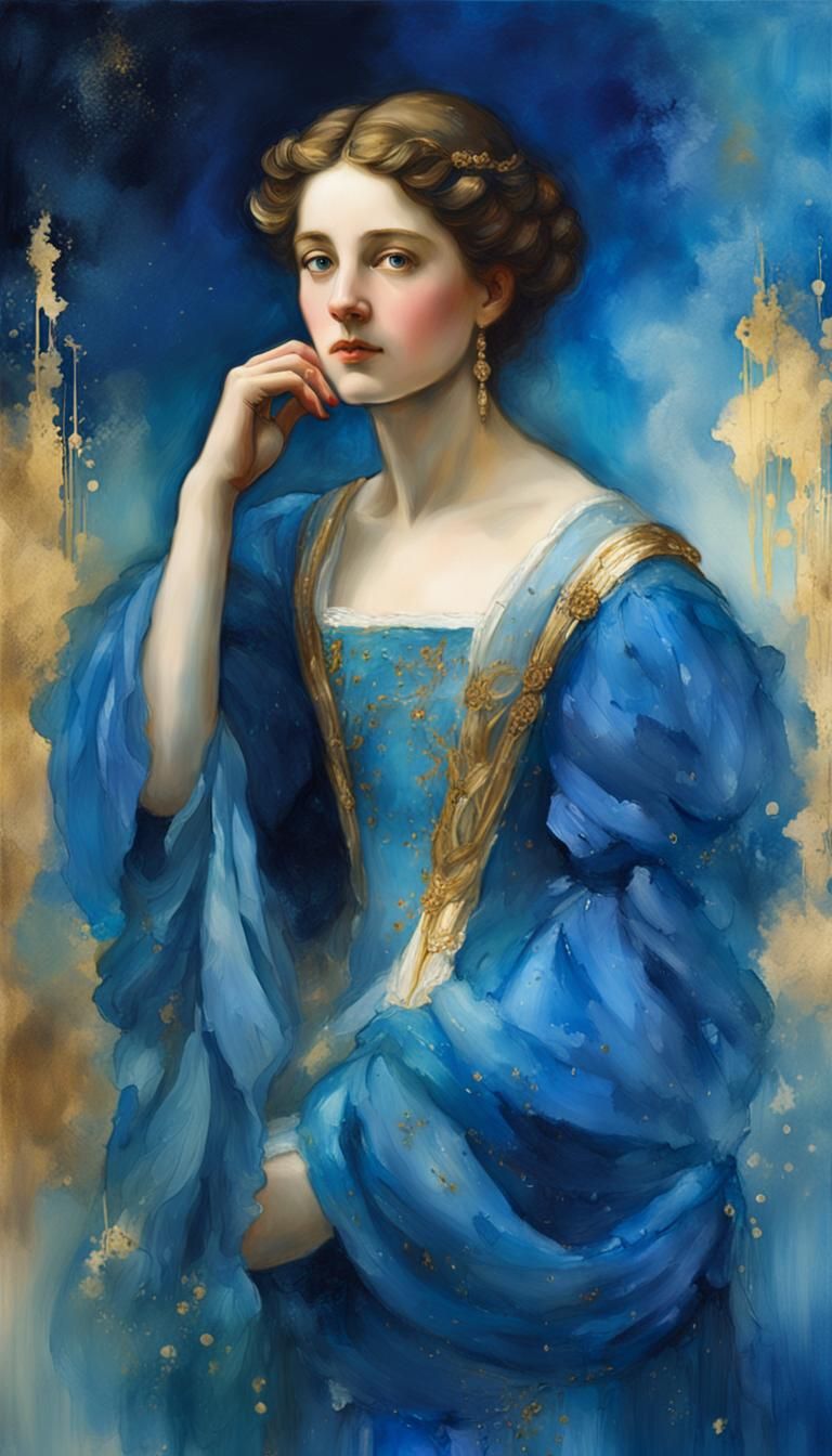 Ethereal Lady in a Lavish Blue World, in the Style... - AI Art