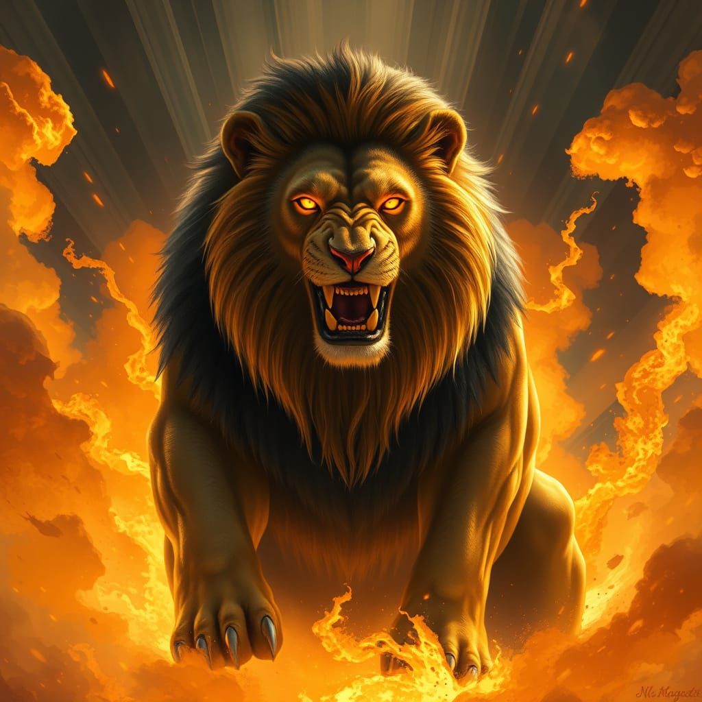 Majestic Fire-Breathing Dog in a Blazing Inferno - AI Art