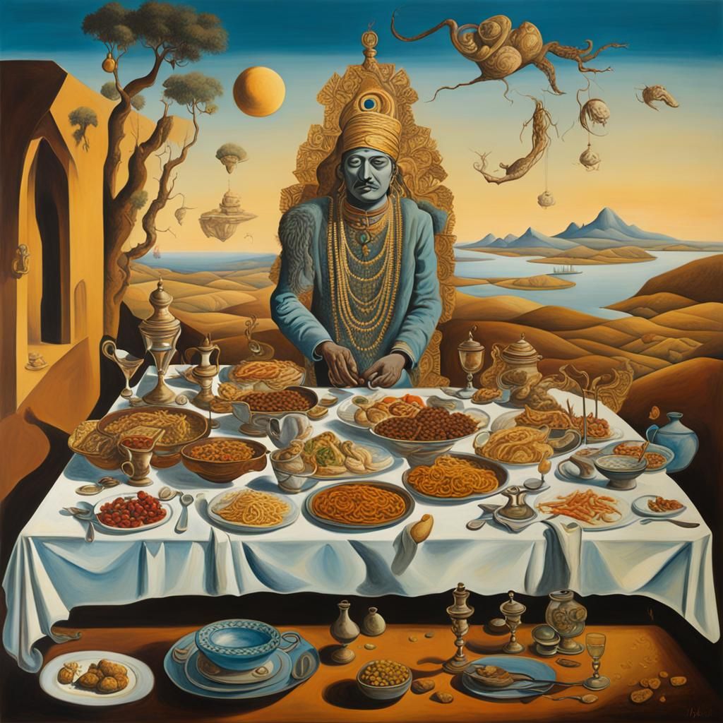 Indian banquet in the style of Salvador Dali - AI Generated Artwork ...