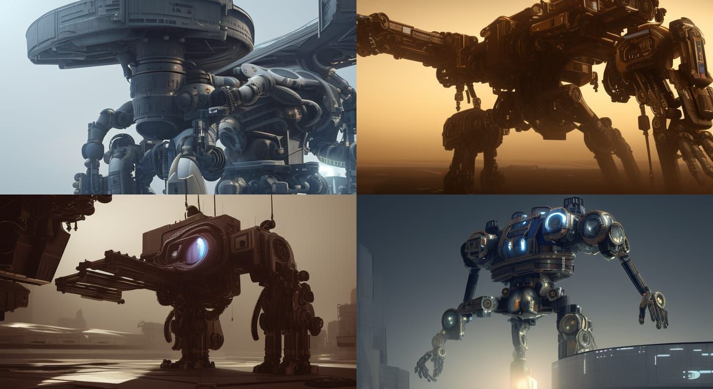 Wisdom of a generation intricate mech details, ground level shot, 8K ...